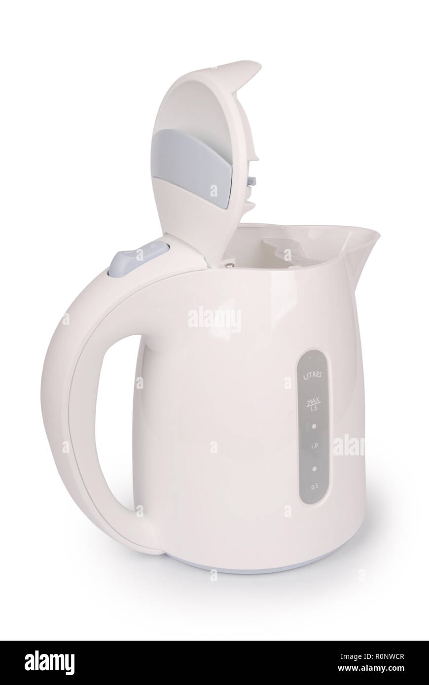 White electric kettle isolated on white background Stock Photo - Alamy