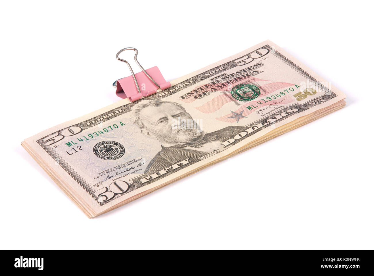 Wads of money fifty dollars isolated on white background Stock Photo ...