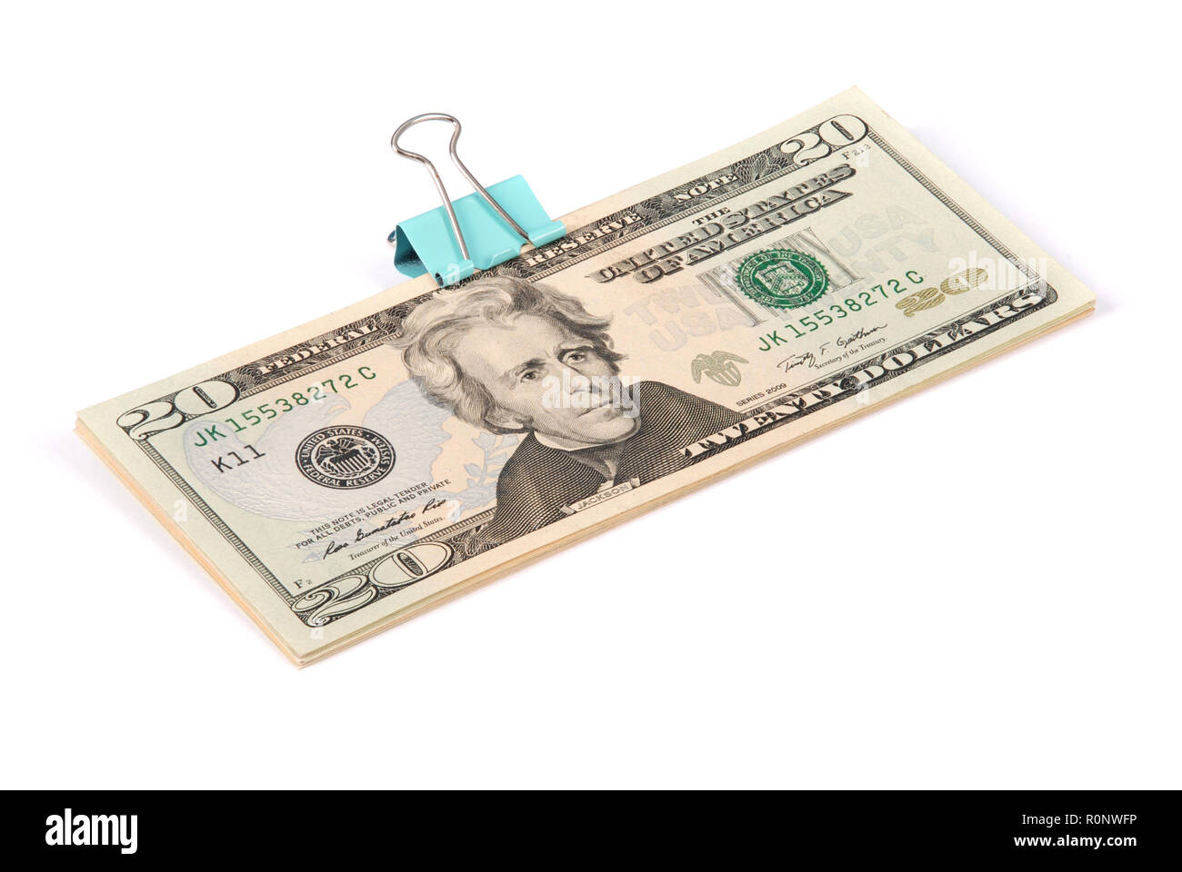 Wads of money twenty dollars isolated on white background Stock Photo ...