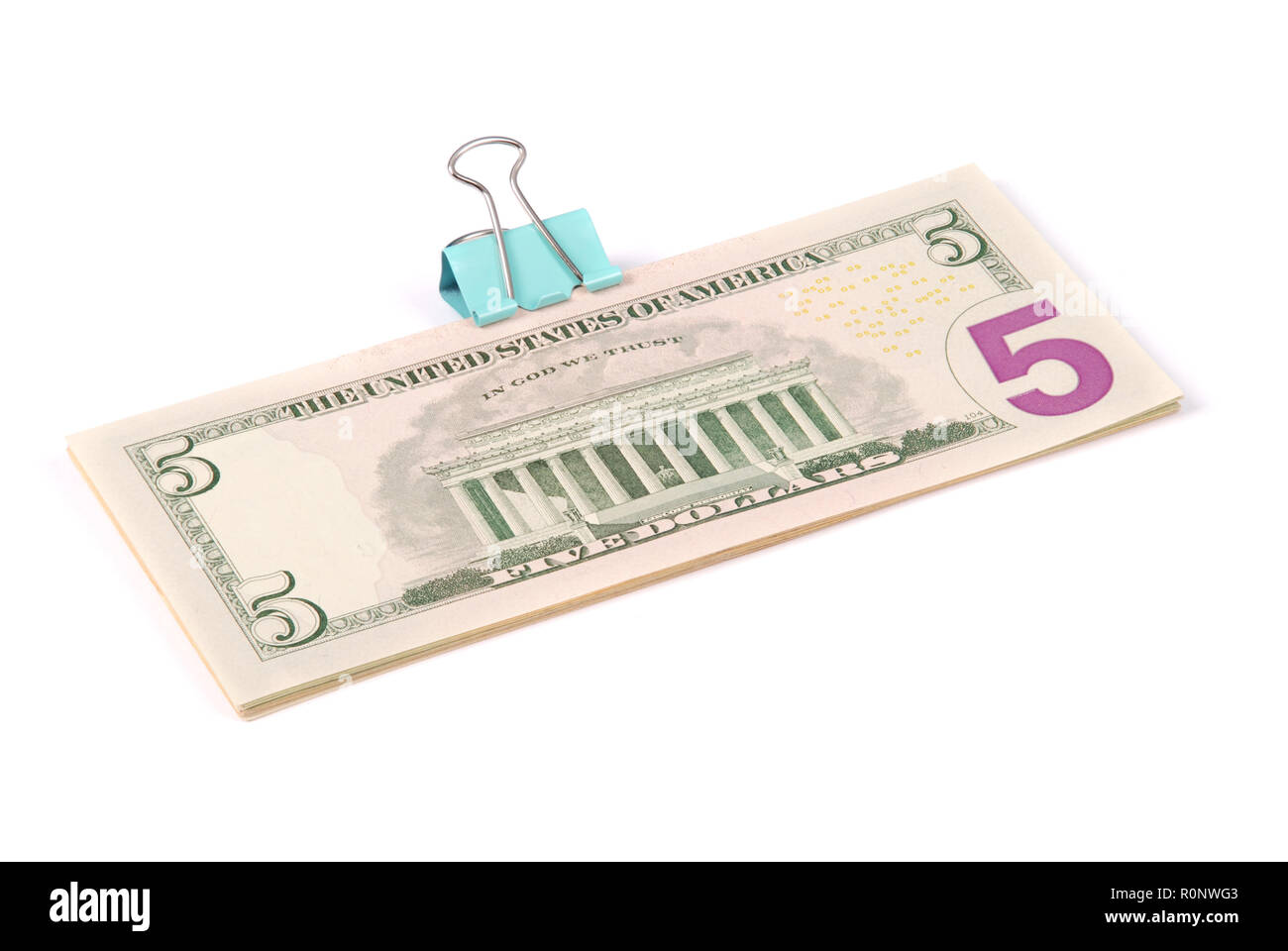 Wads of money five dollars isolated on white background Stock Photo - Alamy