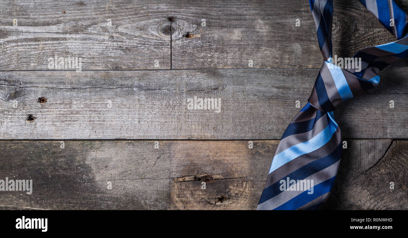 Father's day concept - present, tie on rustic wood background Stock ...