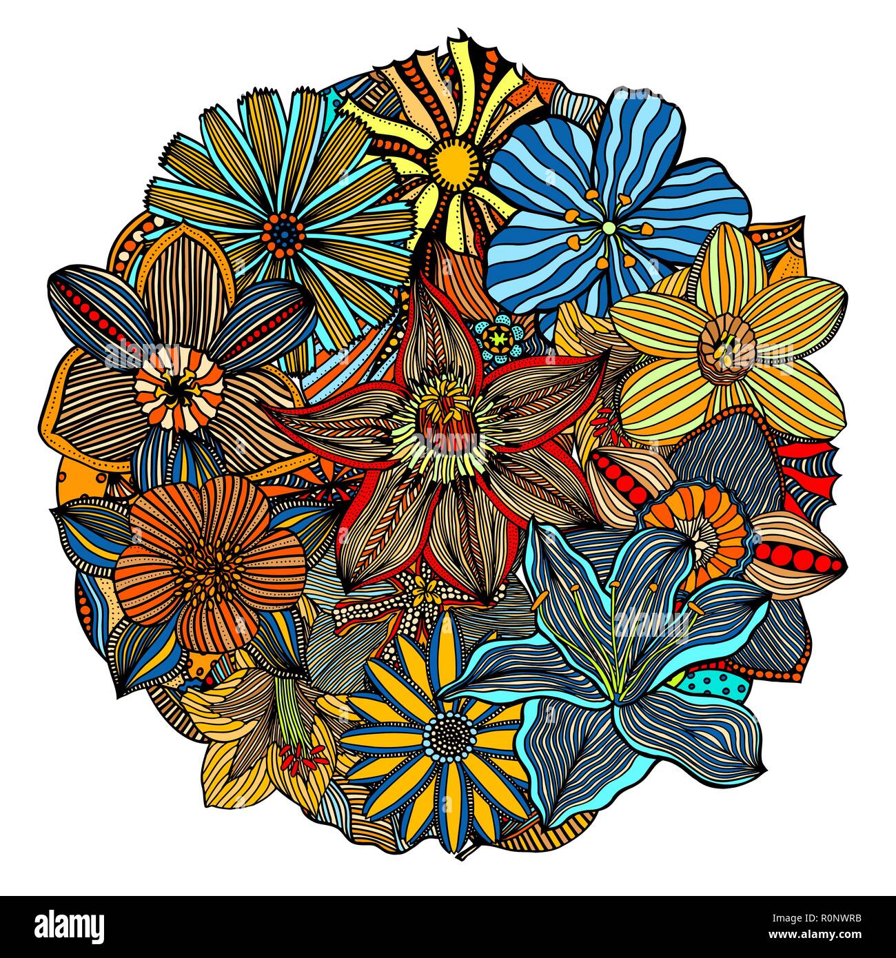 vector color floral pattern of round doodles Stock Vector Image & Art ...