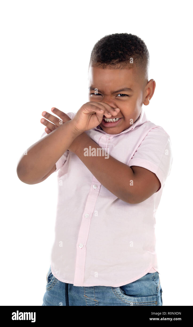 Angry latin child isolated on a white background Stock Photo - Alamy
