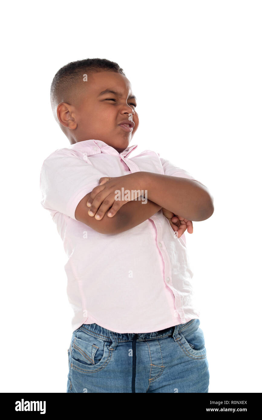 Angry latin child isolated on a white background Stock Photo - Alamy