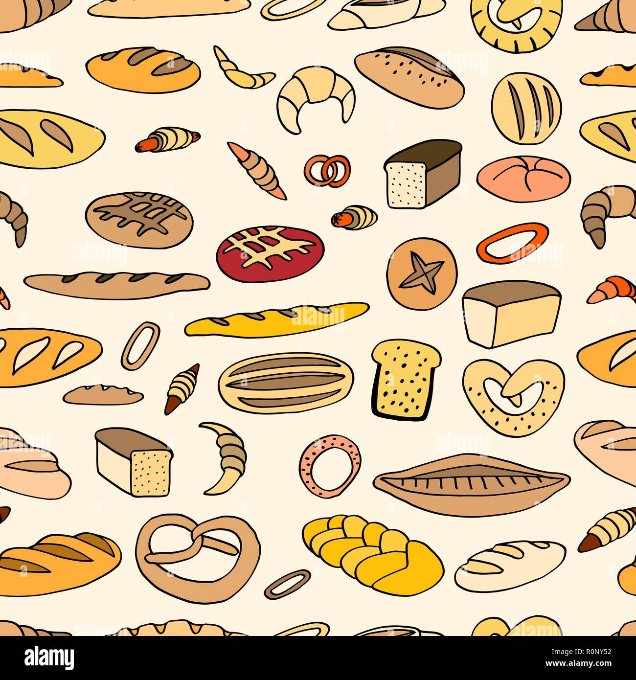Seamless bread background on white. Hand drawn vector illustration in ...
