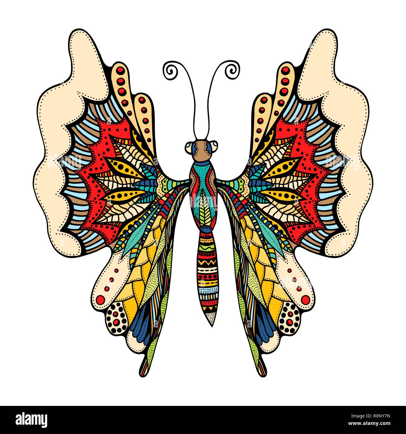 beautiful butterfly. Vector illustration of cute ornate zentangle ...