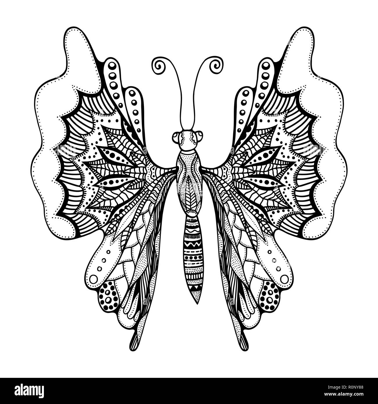 Zentangle stylized butterfly. Black white hand drawn doodle animal ...
