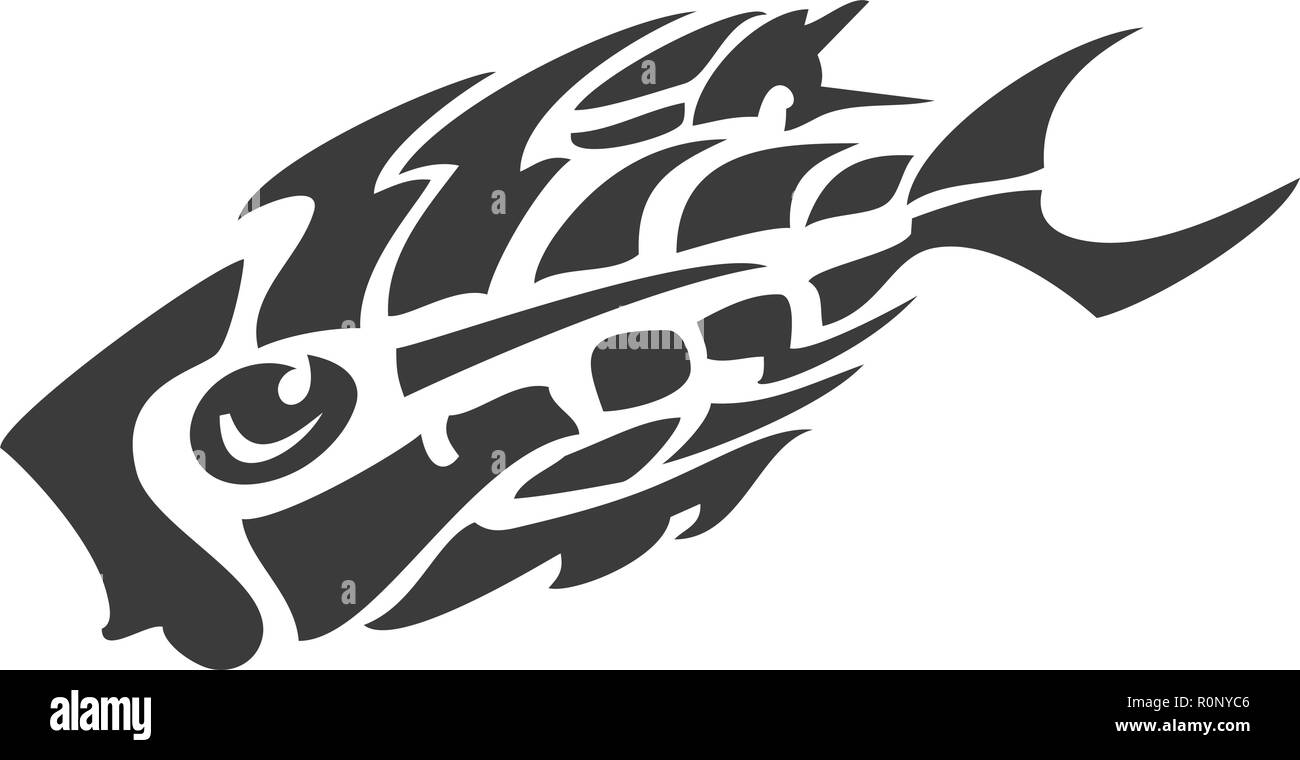 Skeleton fish symbol. The silhouette of dangerous ethnic fish in the ...