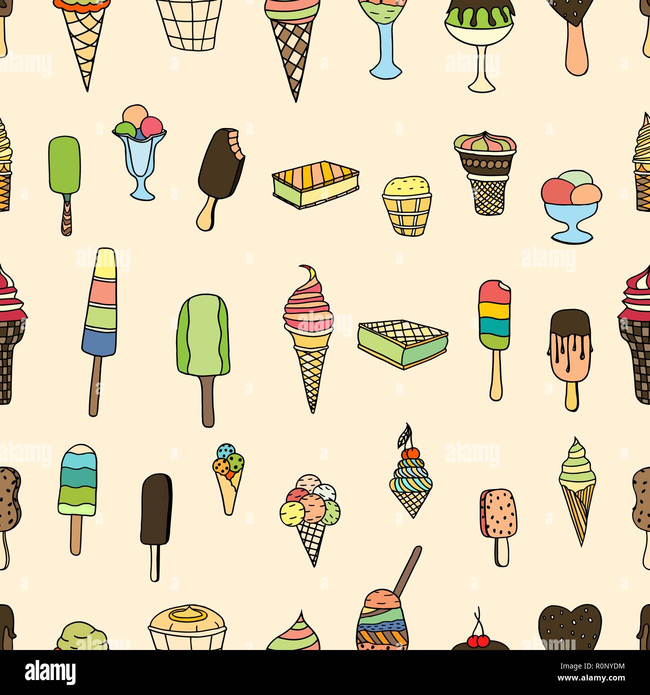 Seamless pattern with different ice cream. Set of ice-cream. Cute ...