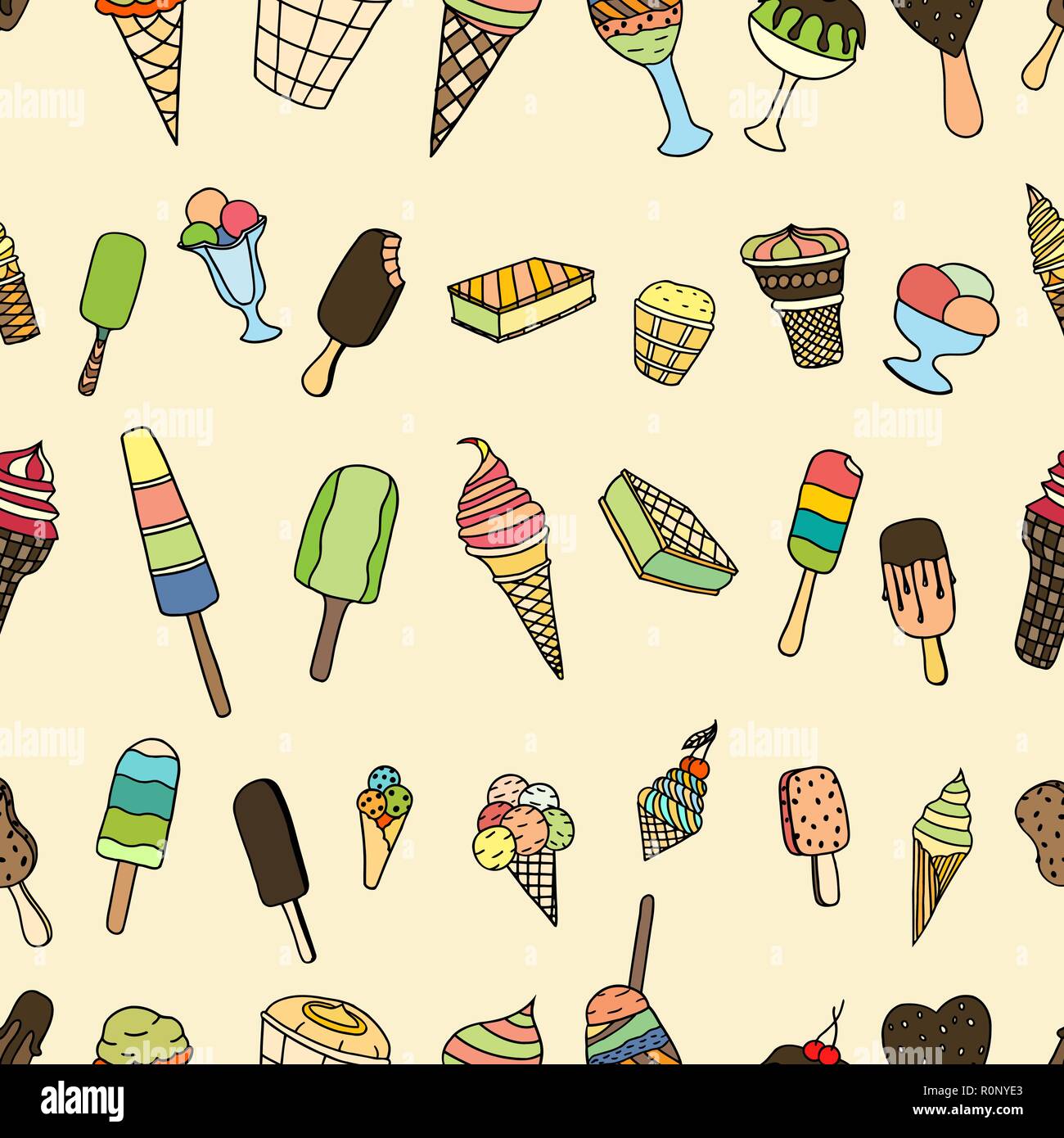 Seamless pattern with different ice cream. Set of ice-cream. Cute ...