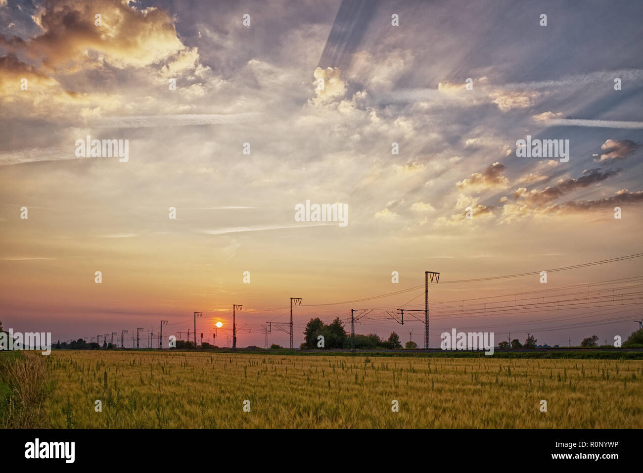 Power lines sunset power line germany power lines sunset hi-res stock ...