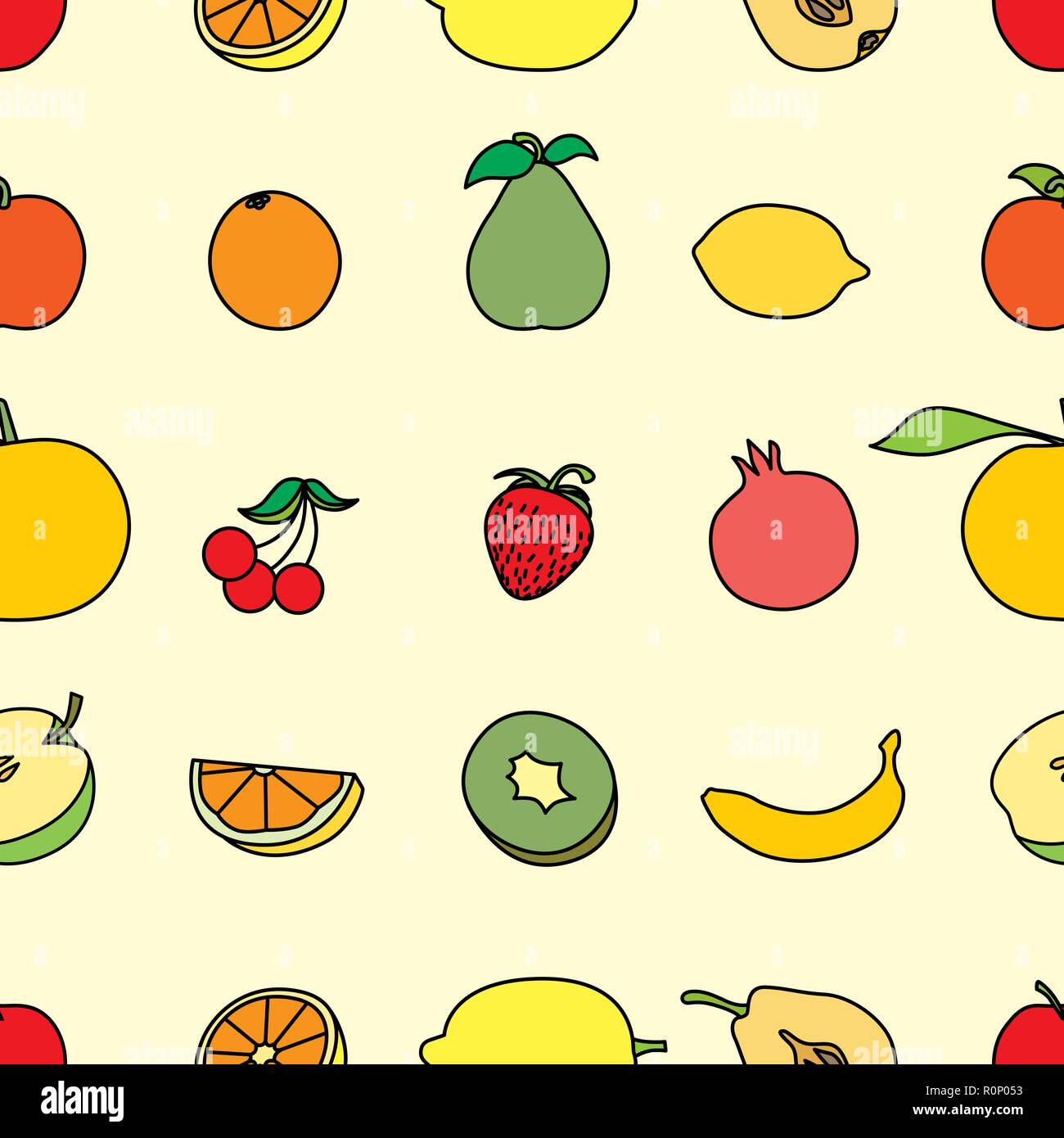 Set of Outline stroke Fruit icon Vector illustration Stock Vector Image ...