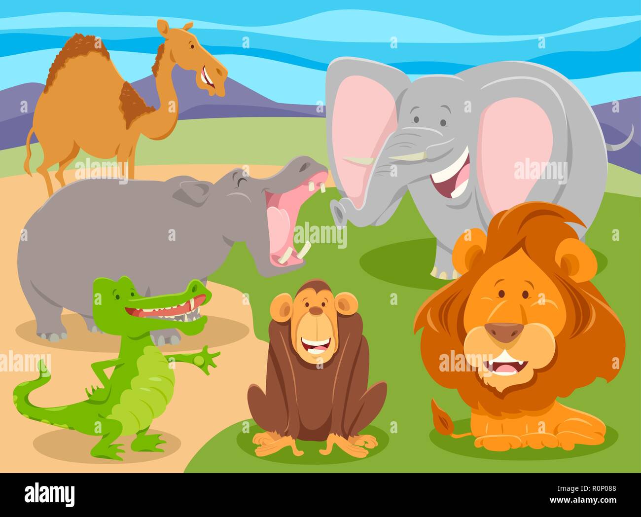 Cartoon Illustration of Happy Wild Animal Characters Group Stock Vector ...