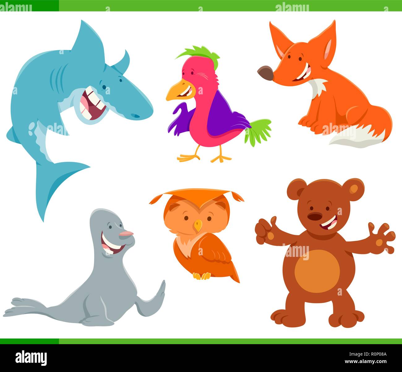 Cartoon Illustration of Friendly Wild Animal Characters Set Stock ...