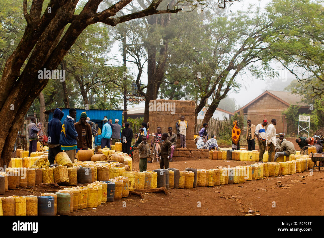 African people on the big lines waiting to collect water at Marsabit ...