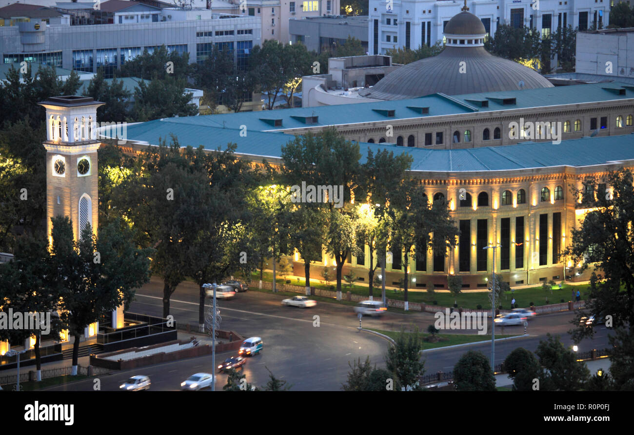 Uzbekistan; Tashkent, Amir Timur Square, Tashkent Chimes, skyline Stock ...