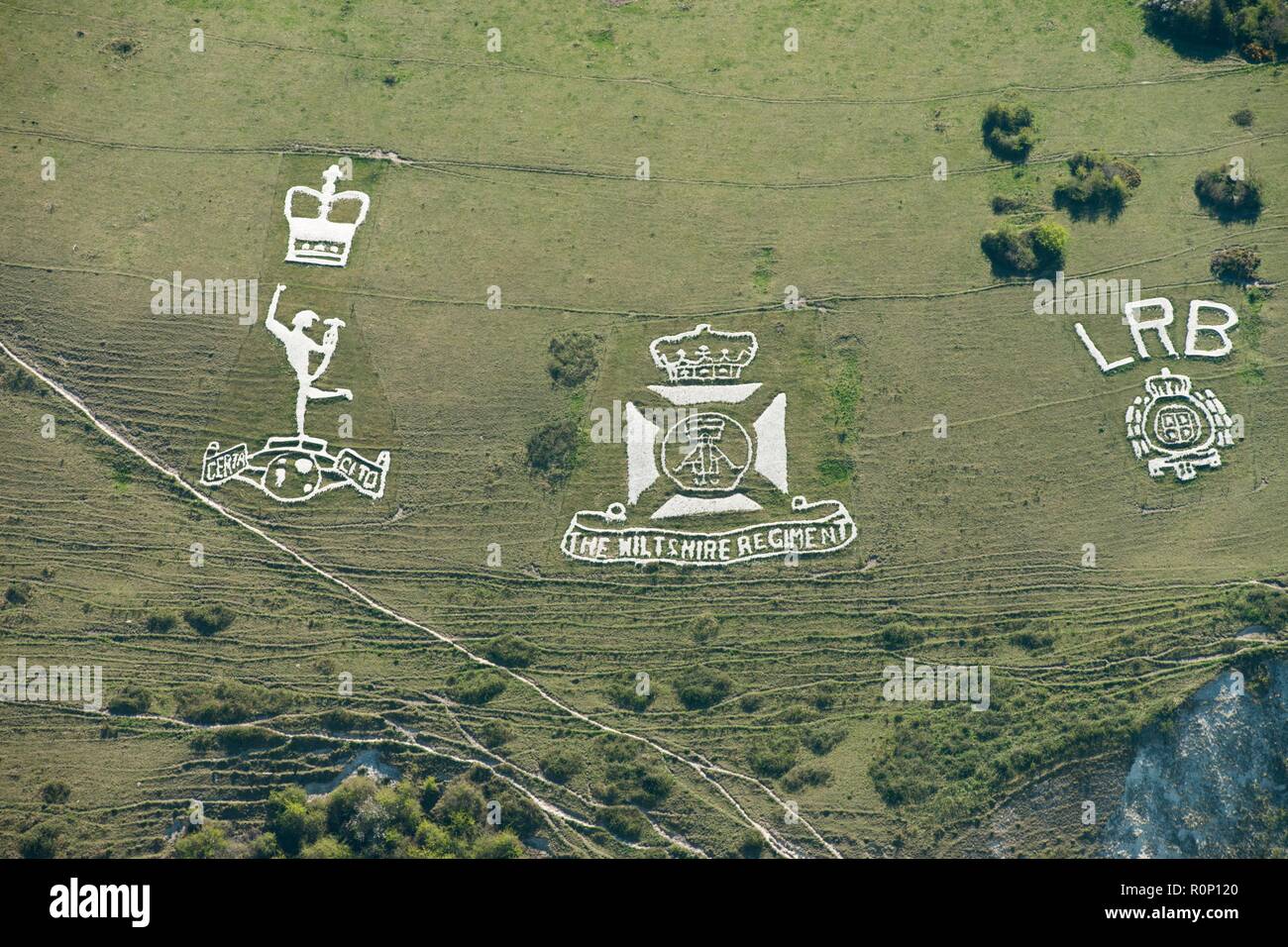 Chalk military badges, Fovant Down, Wiltshire, 2015. Creator: Historic ...