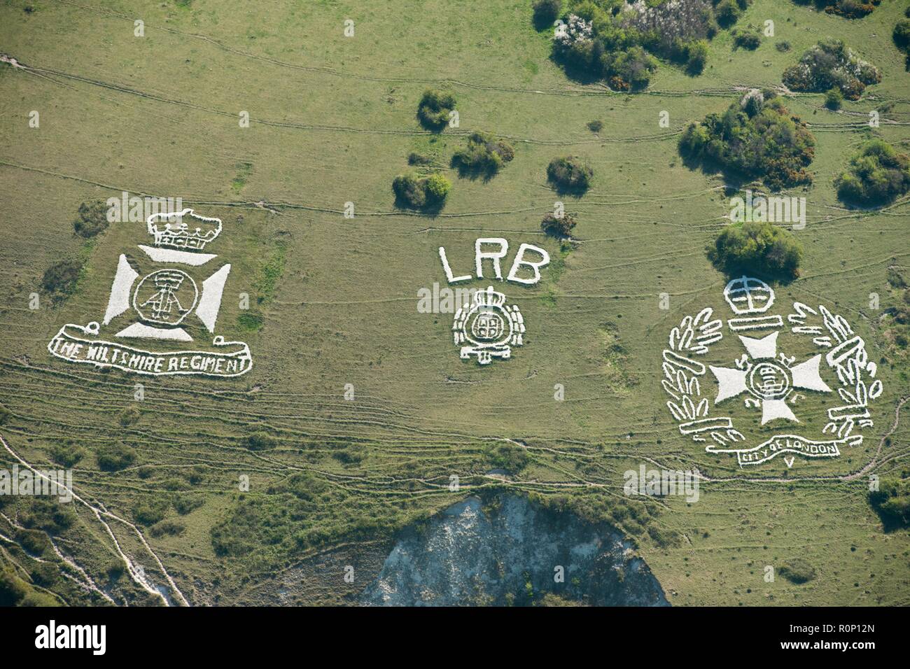 Chalk military badges, Fovant Down, Wiltshire, 2015. Creator: Historic ...