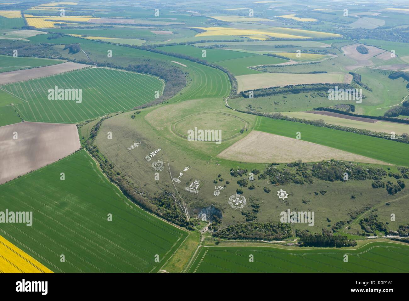 Chalk military badges and Chisenbury Camp univallate hillfort, Fovant ...