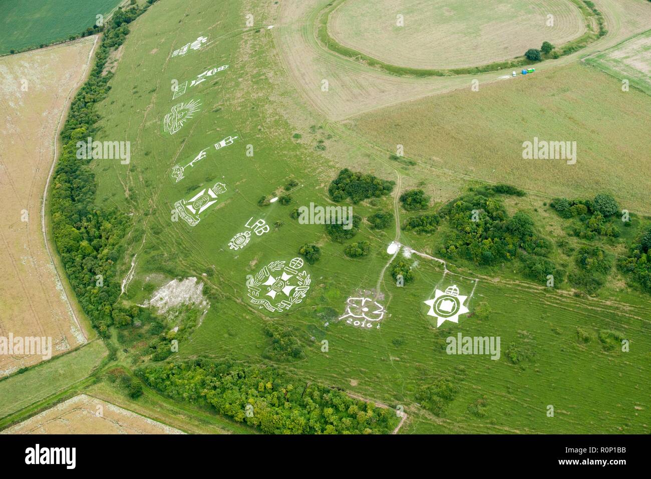 Chalk military badges, Fovant Down, Wiltshire, 2016. Creator: Historic ...