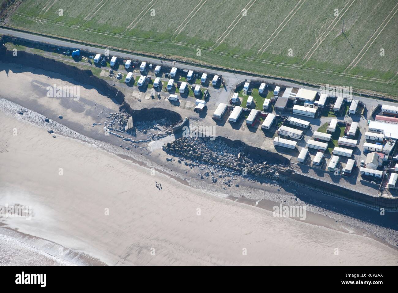 Collapse of sea wall defences at Ulrome Sands, East Riding of Yorkshire ...