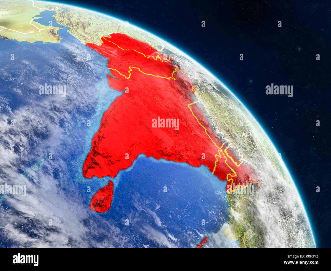 South Asia from space on realistic model of planet Earth with country ...