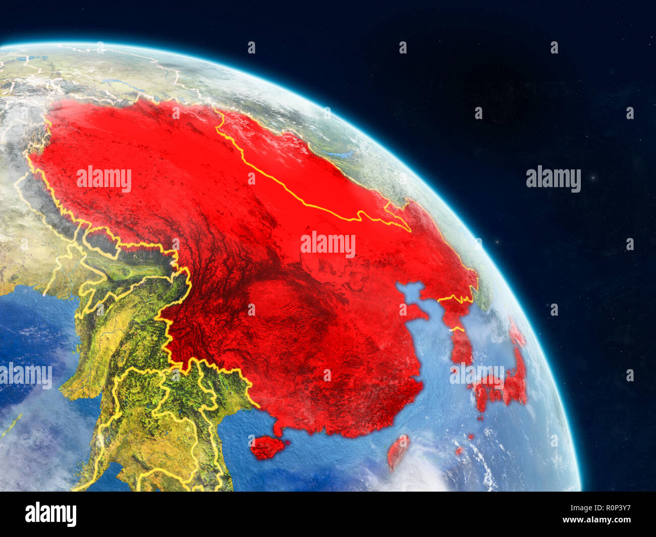 East Asia from space on realistic model of planet Earth with country ...