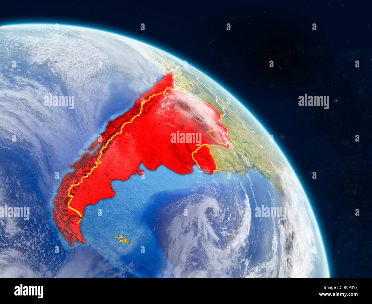 Southern Cone from space on realistic model of planet Earth with ...