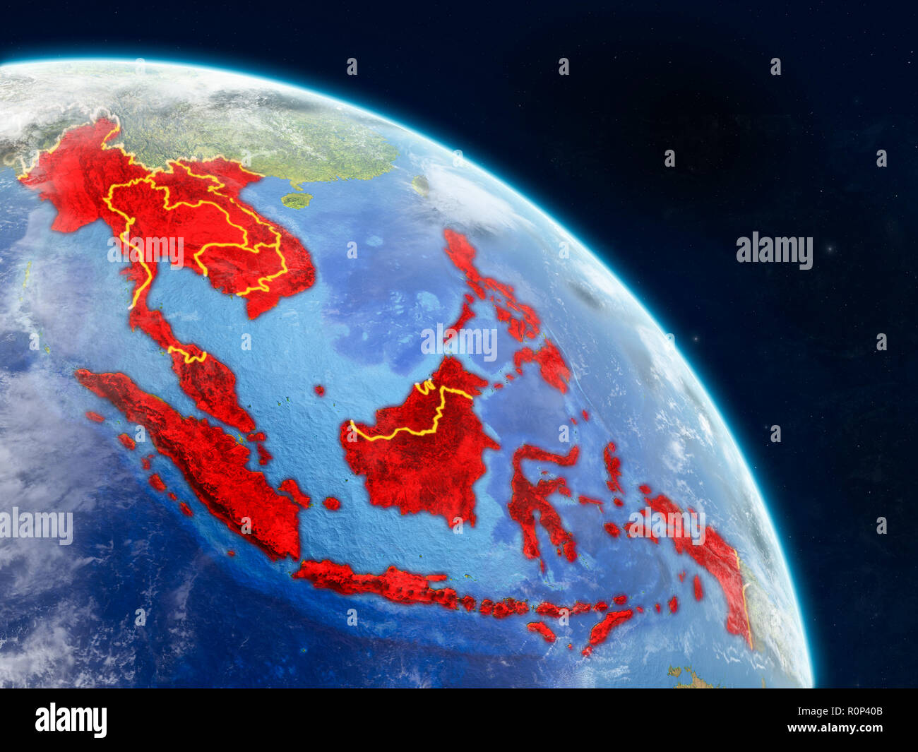 South East Asia from space on realistic model of planet Earth with ...
