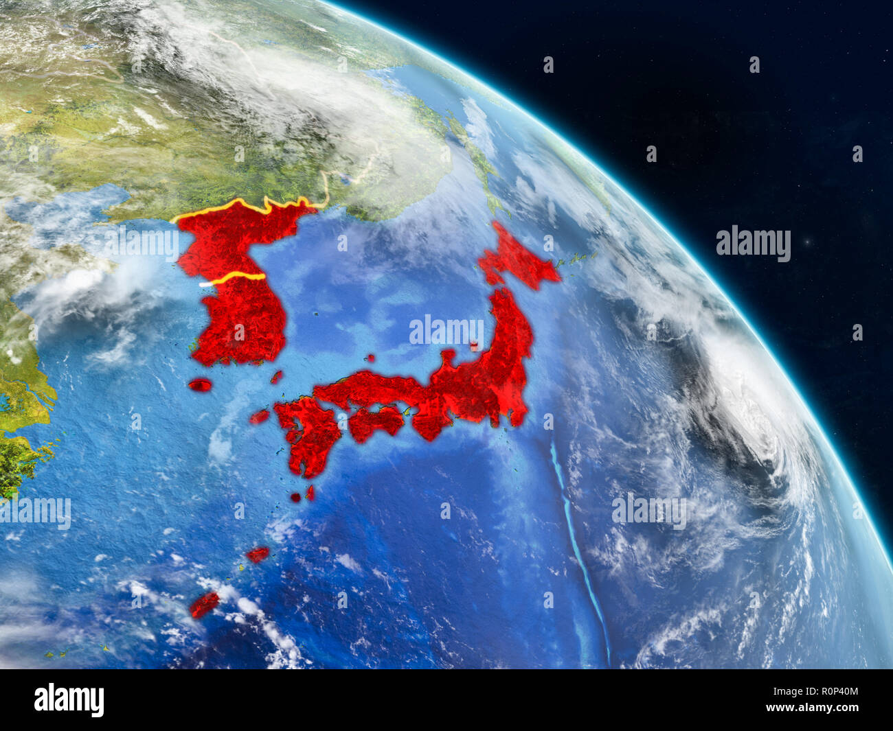 Japan and Korea from space on realistic model of planet Earth with ...