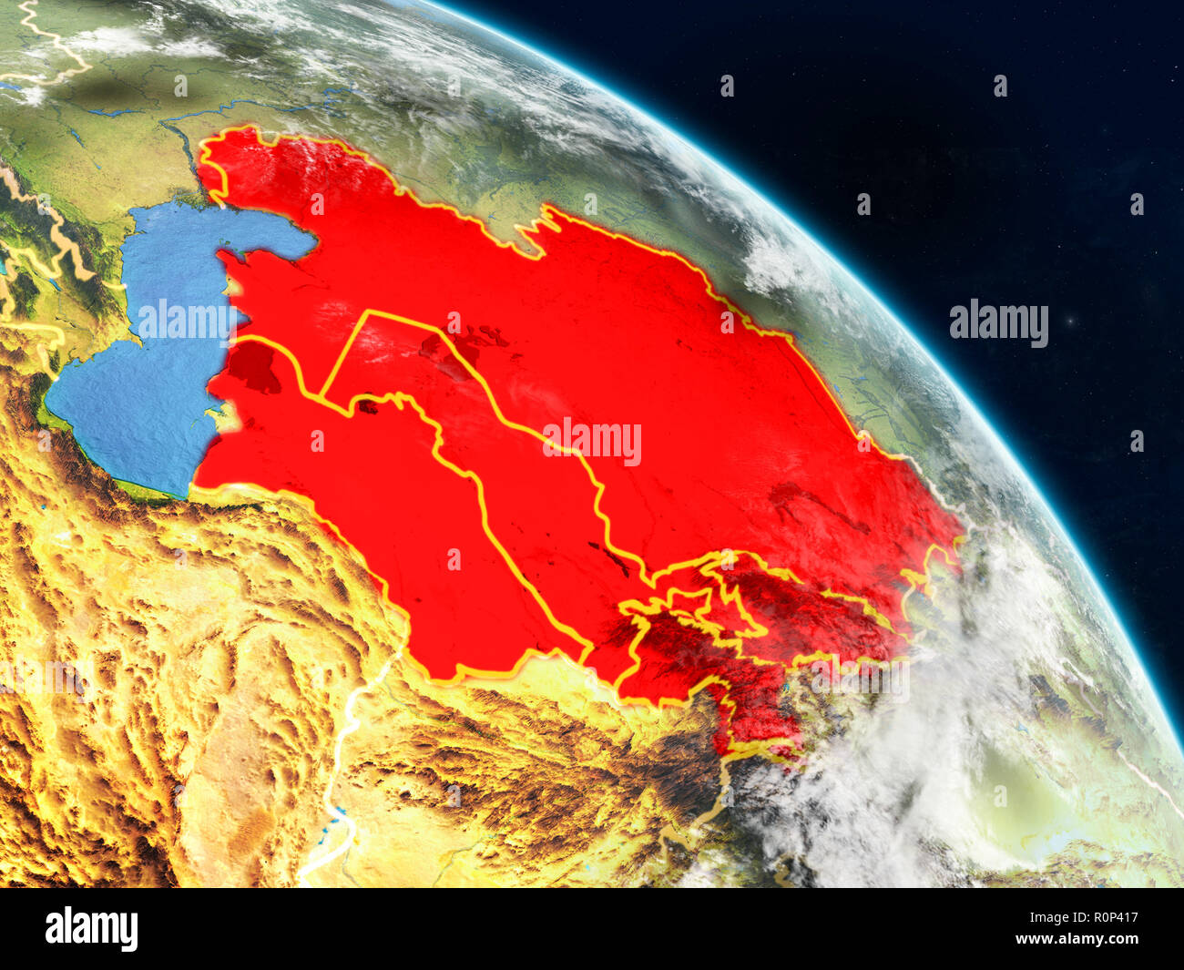 Central Asia from space on realistic model of planet Earth with country ...