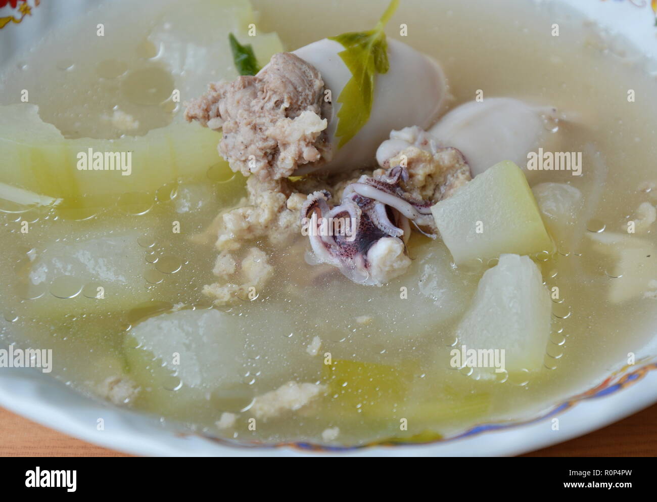 winter melon and stuffed squid soup in bowl Stock Photo - Alamy