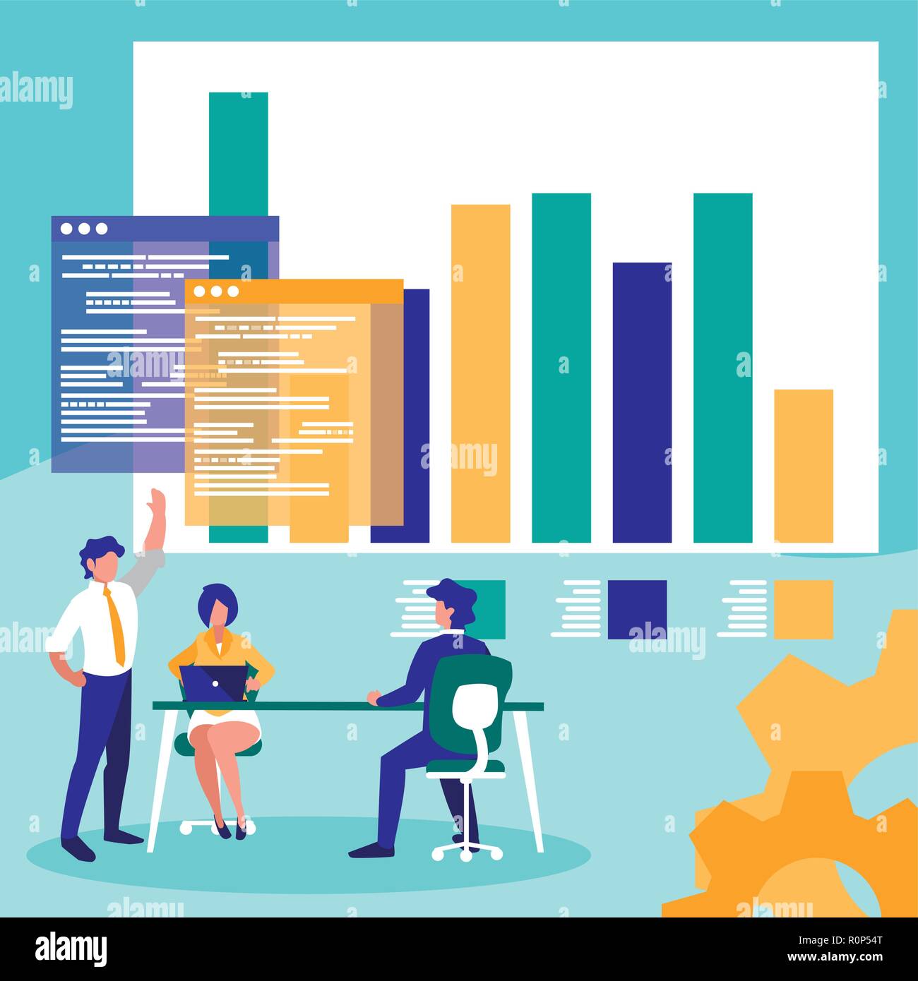 group of business people with statistics graphic vector illustration ...