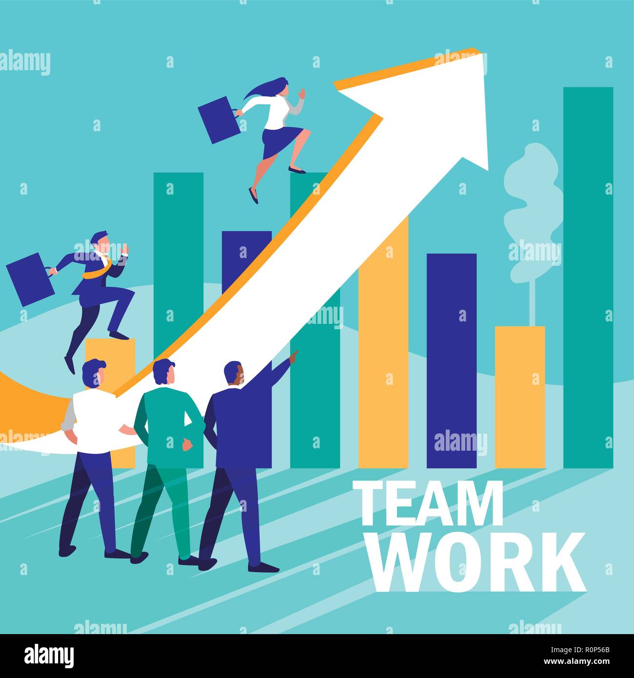 group of business people with statistics graphic vector illustration ...