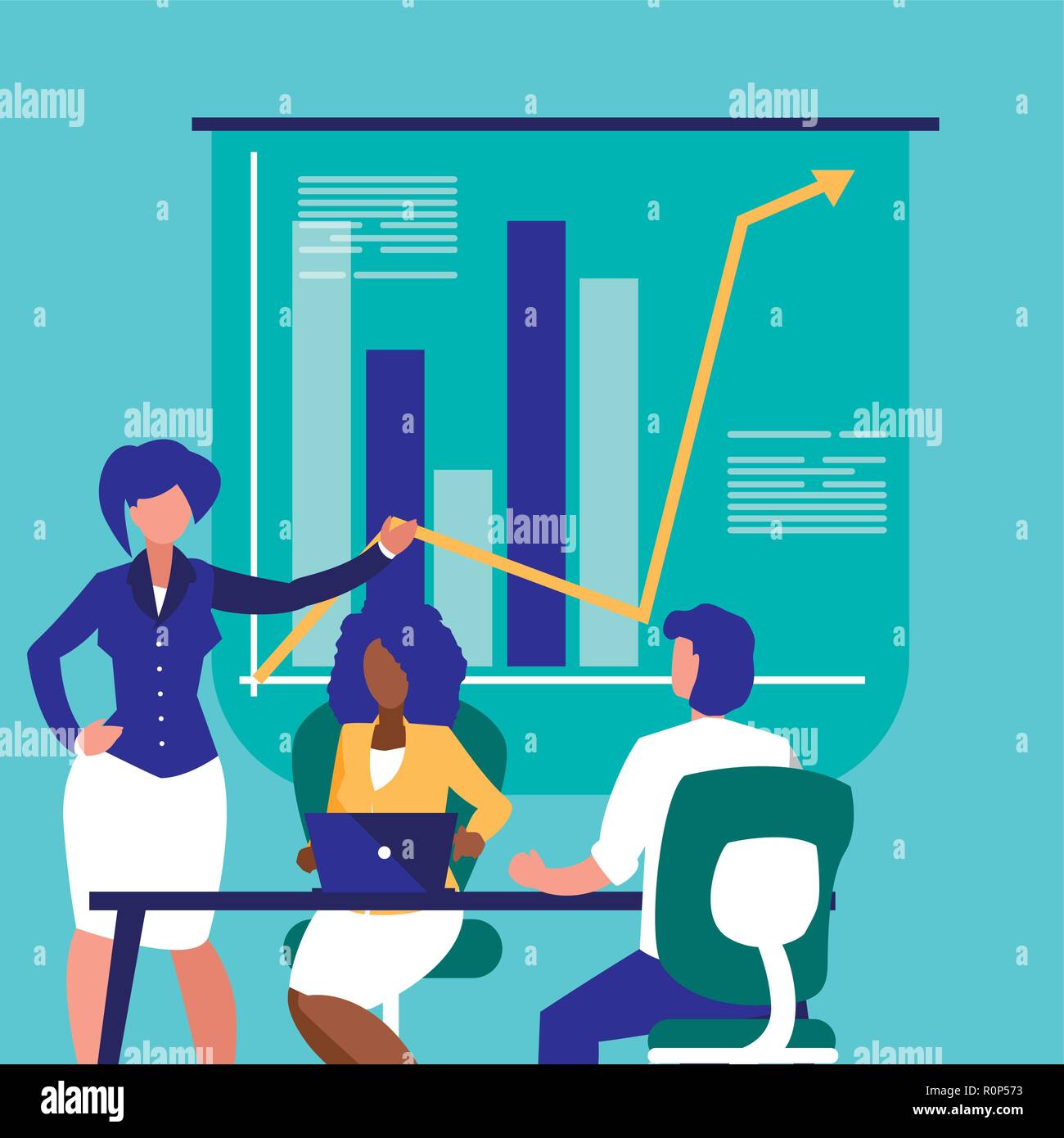 group of business people with statistics graphic vector illustration ...