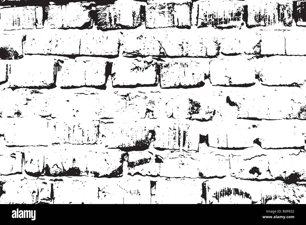 Grunge old brick texture. Vector black and white illustration Stock ...