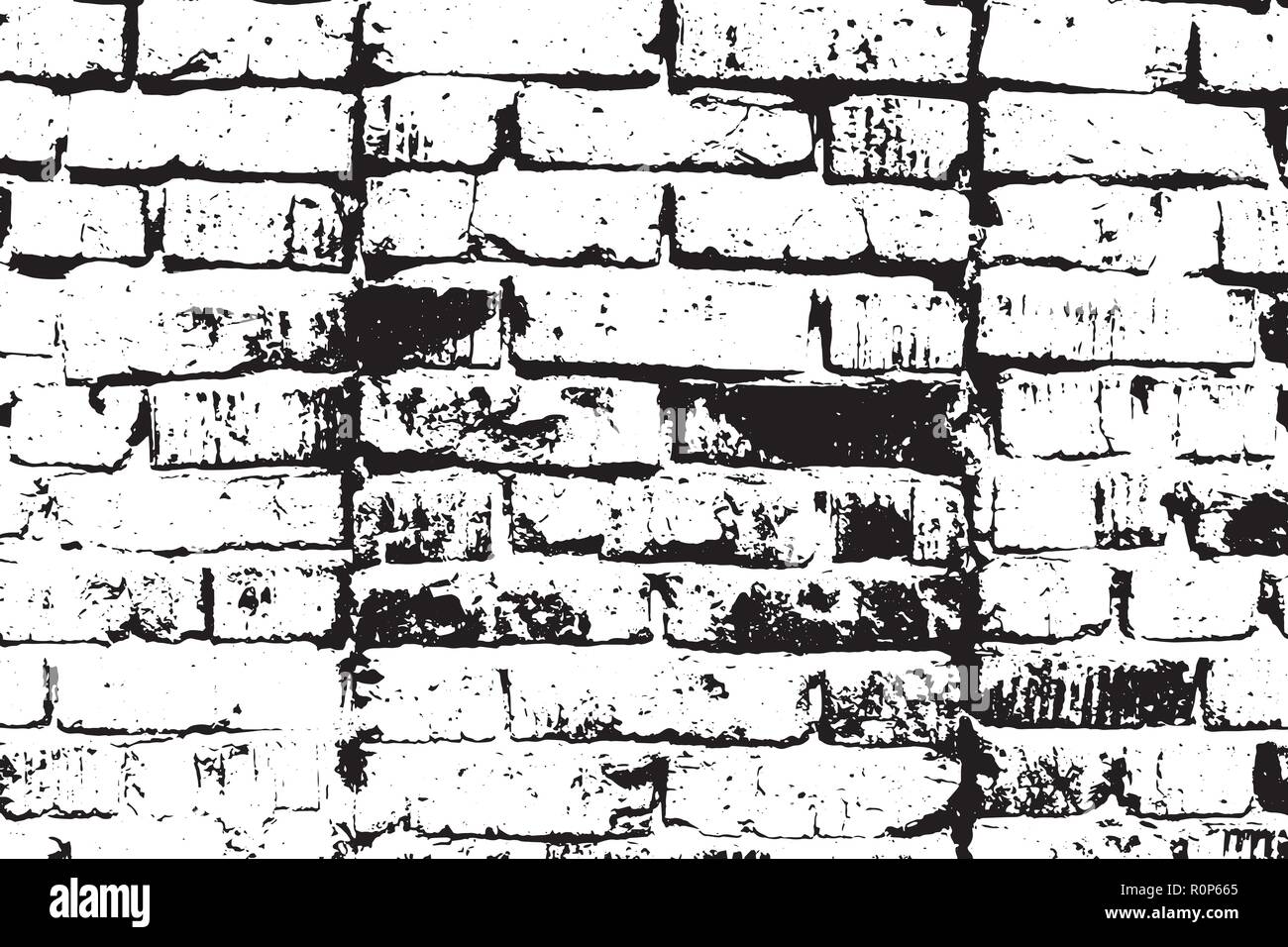 Grunge old brick texture. Vector black and white illustration Stock ...
