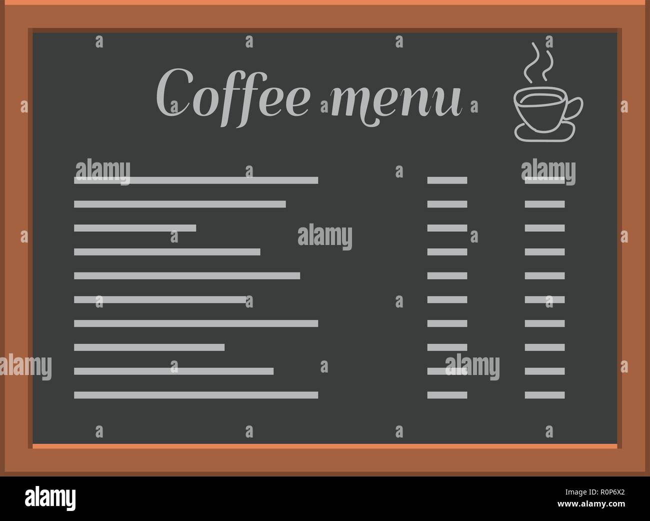 Menu board at a restaurant or cafe. Wooden frame. Flat style vector ...
