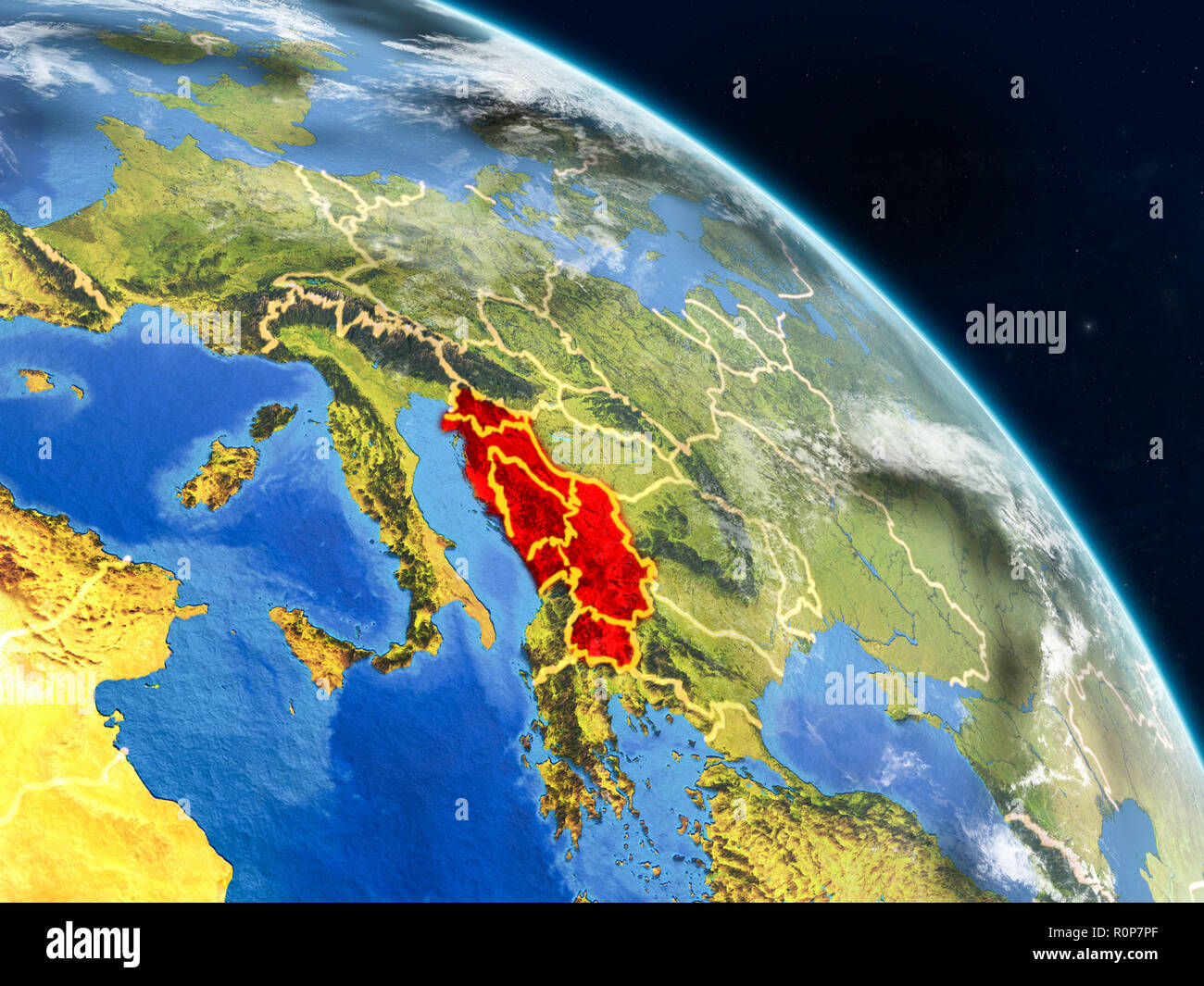 Former Yugoslavia from space on realistic model of planet Earth with ...