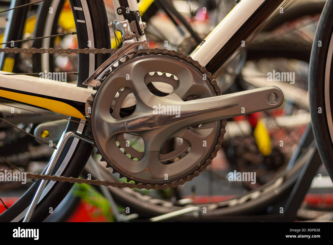 Mountain bike crankset close up view Stock Photo - Alamy