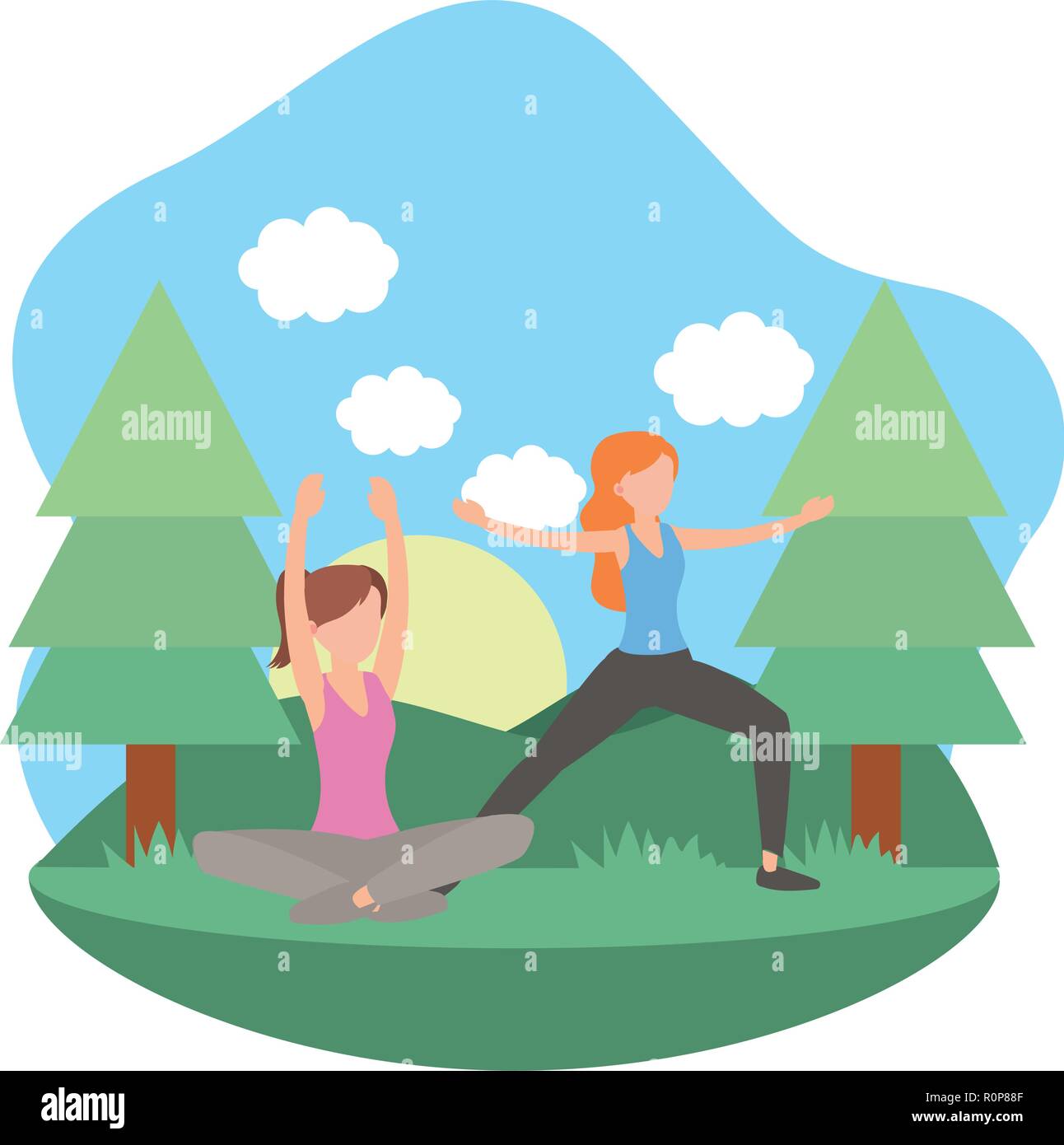 young women exercising cartoon Stock Vector Image & Art - Alamy