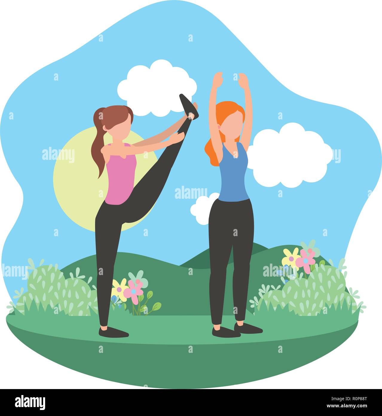 young women exercising cartoon Stock Vector Image & Art - Alamy
