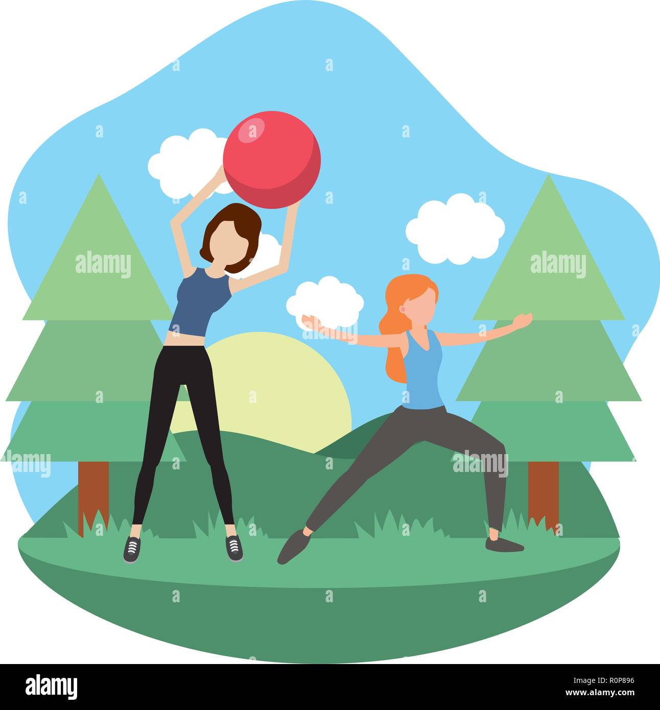 young women exercising cartoon Stock Vector Image & Art - Alamy