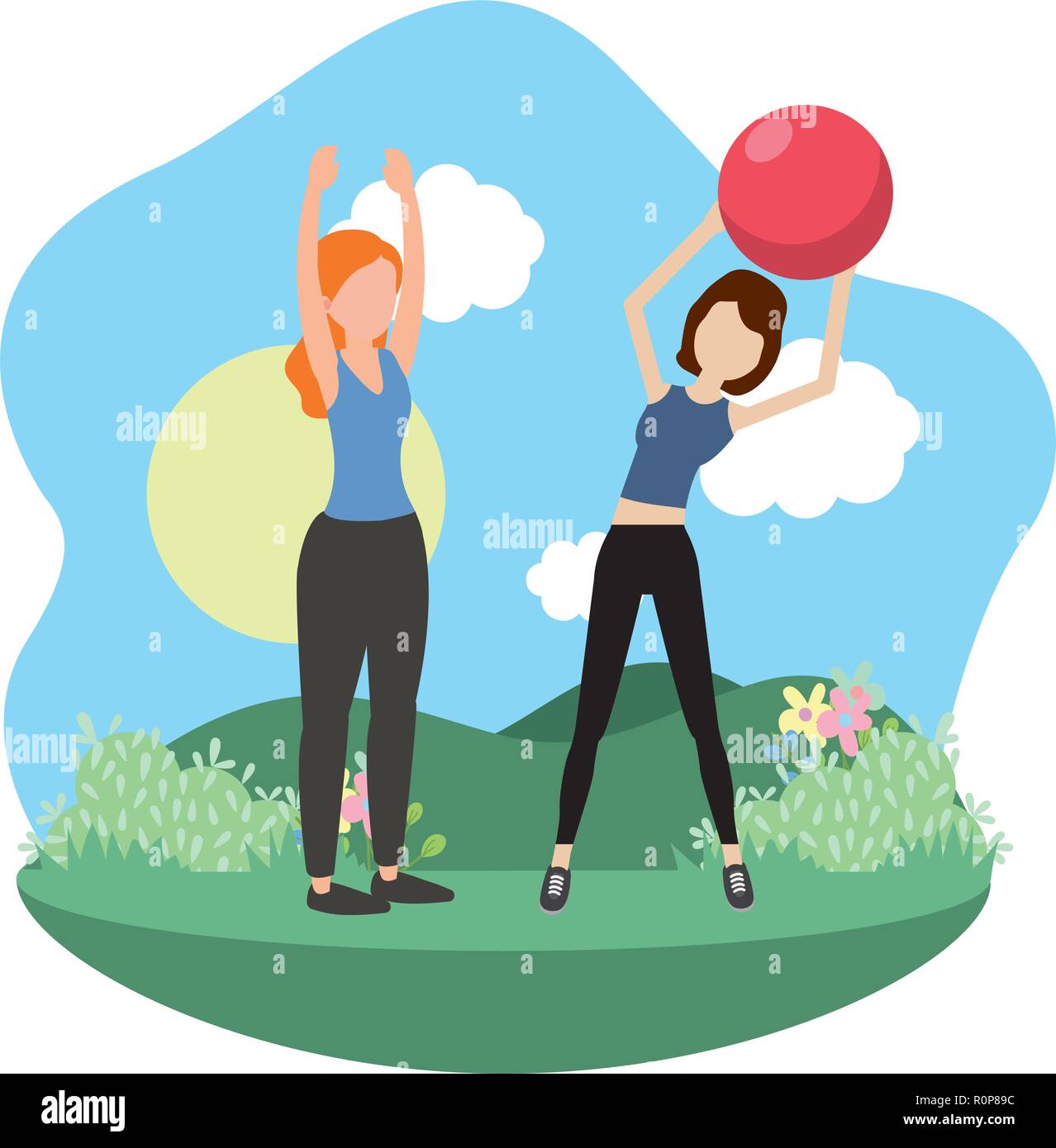 young women exercising cartoon Stock Vector Image & Art - Alamy