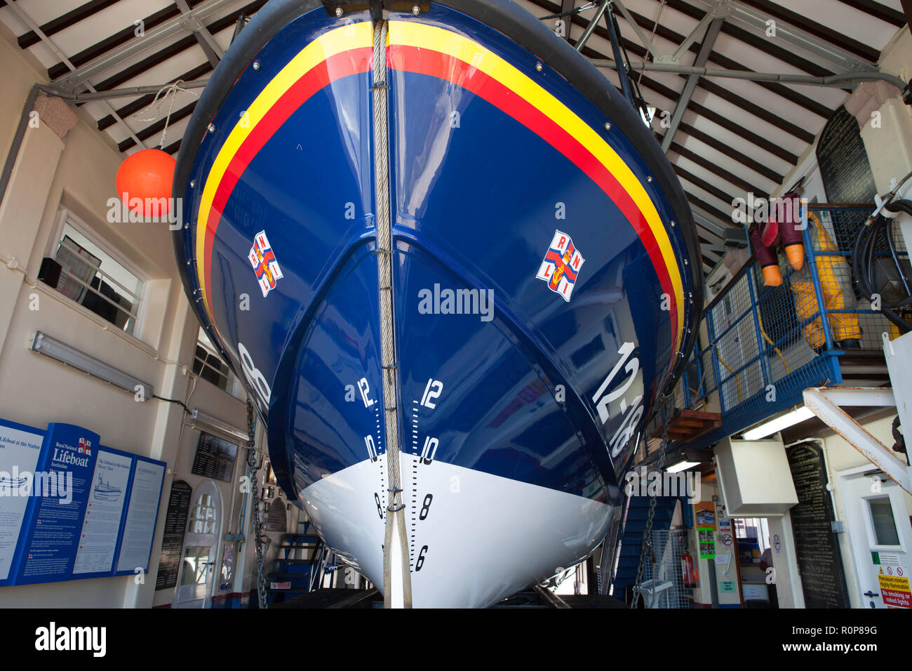 Close up view of the Hull of the Scarborough lifeboat ready for launch ...