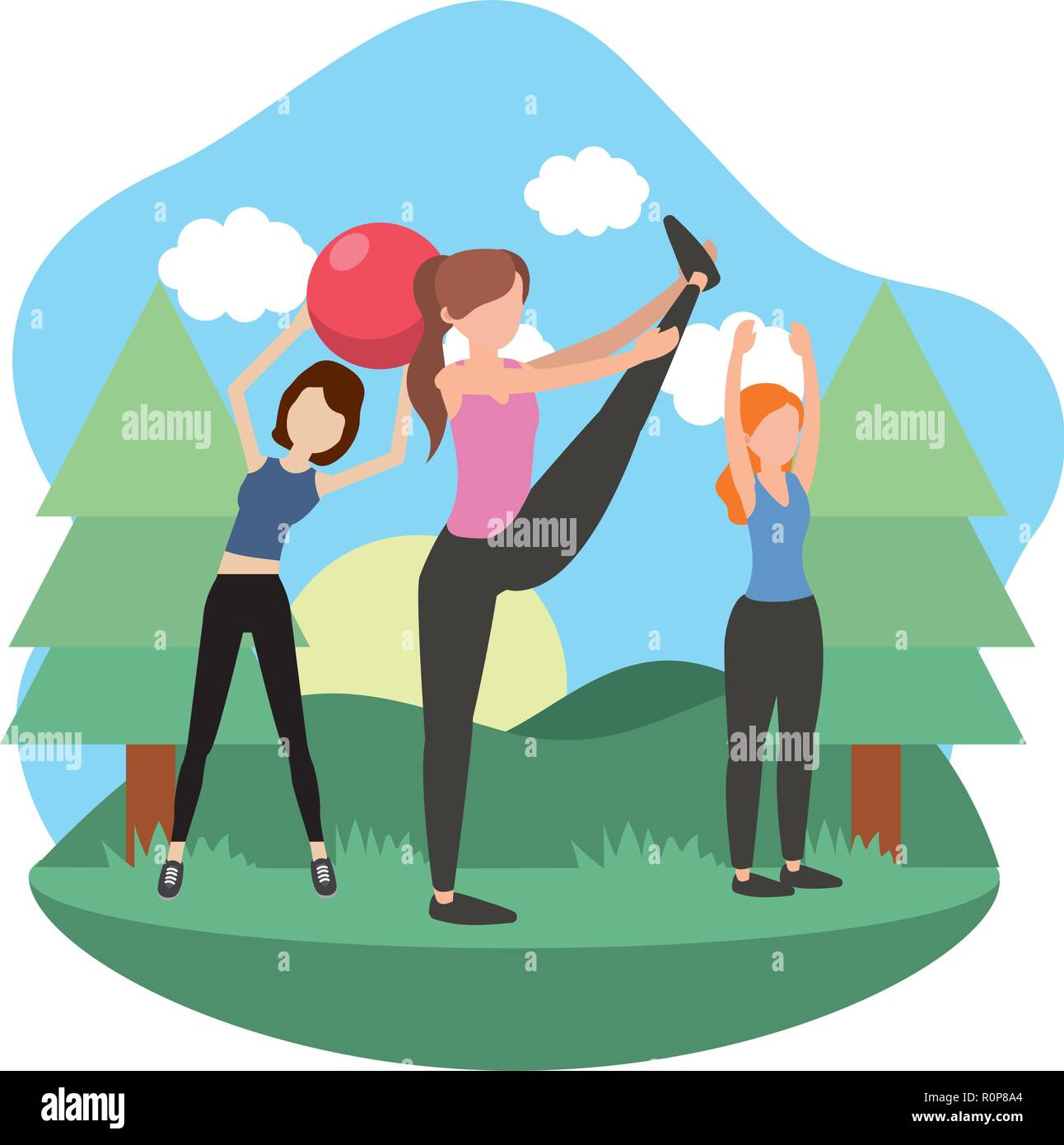 young women exercising cartoon Stock Vector Image & Art - Alamy