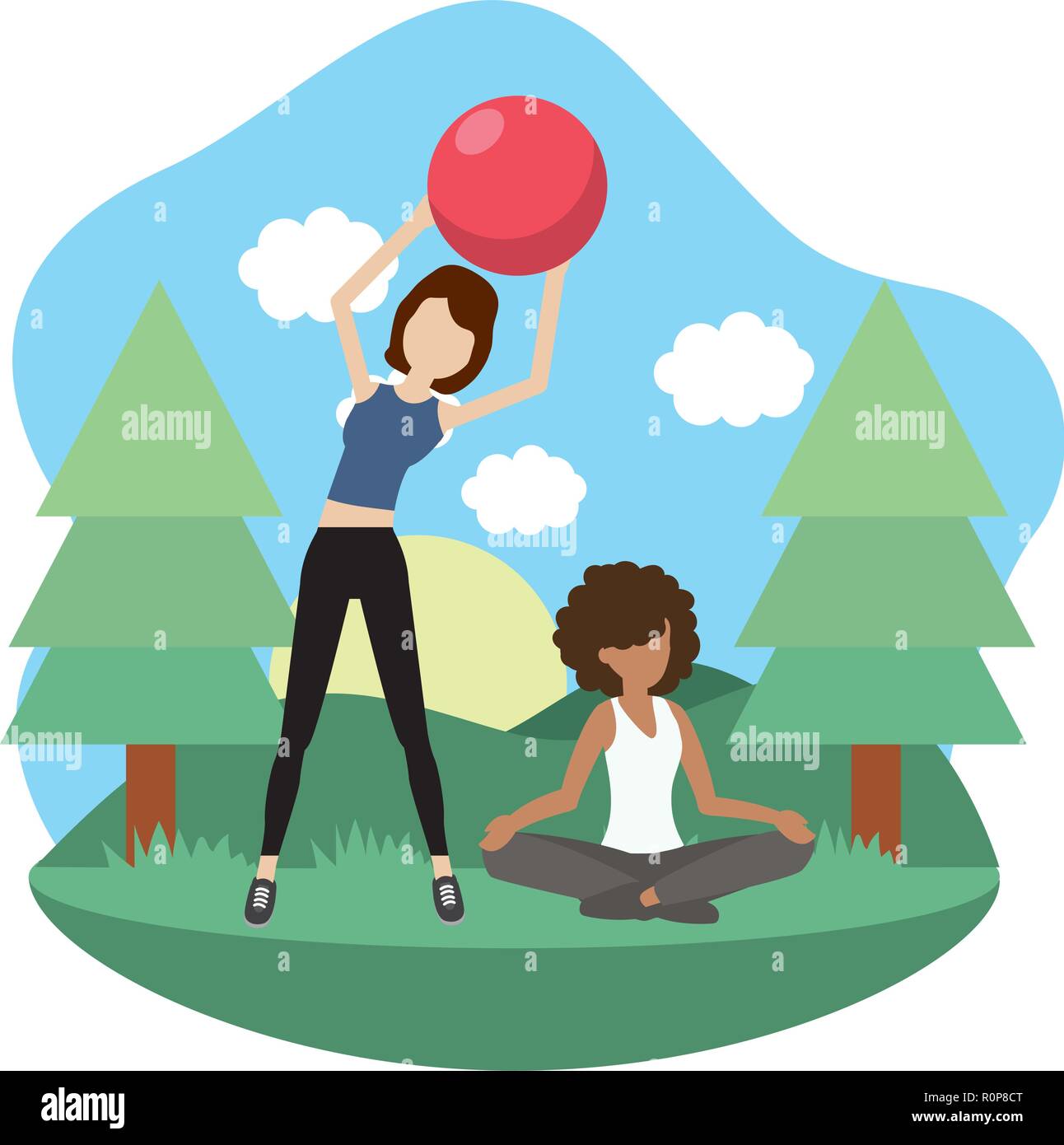 young women exercising cartoon Stock Vector Image & Art - Alamy