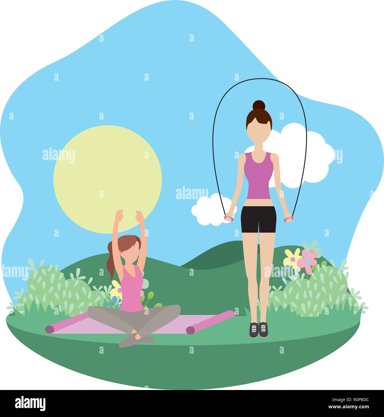 young women exercising cartoon Stock Vector Image & Art - Alamy