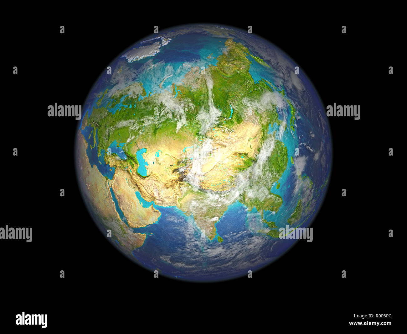 Asia on planet Earth from space. 3D illustration isolated on white ...