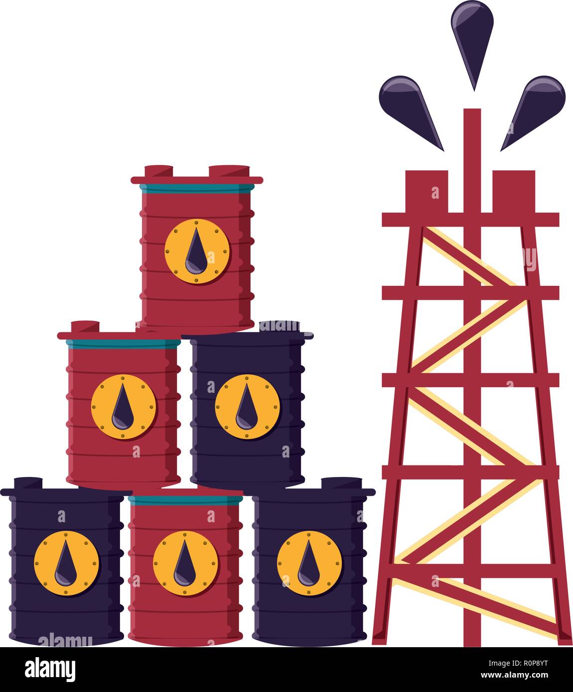 tower of plant oil extraction with barrels vector illustration design ...